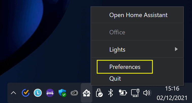 Control Home Assistant from the Windows system tray using HA Menu