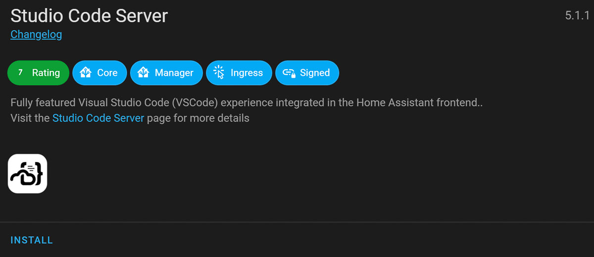 Installing the Studio Code Server add-on for Home Assistant